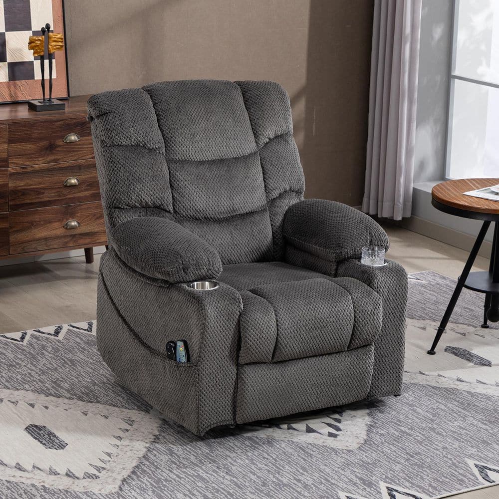 YOFE Modern Gray Velvet 160° Lay Flat Power Lift Recliner Chair with ...