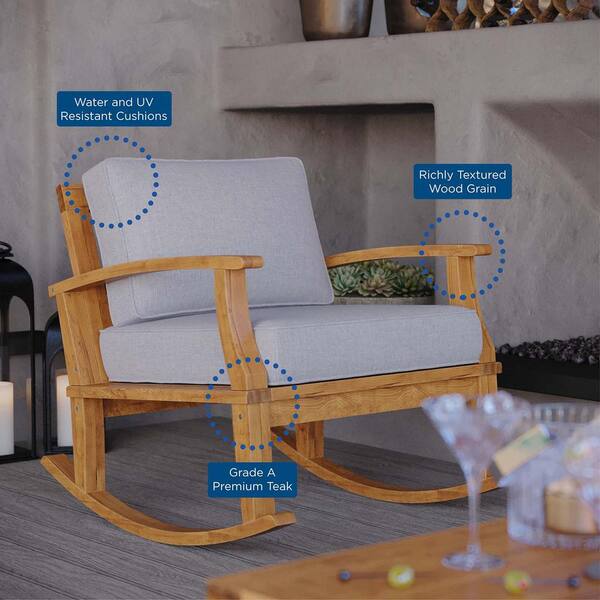 MODWAY Marina Natural Teak Outdoor Rocking Chair with Gray MODWAY Marina Natural Teak Outdoor Rocking Chair with Gray