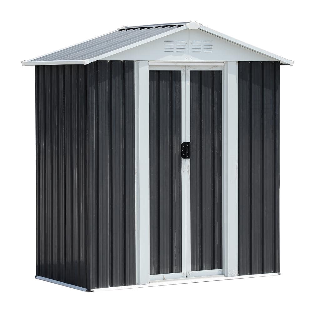 Kahomvis Metal Outdoor Storage Shed, 5 ft. W x 3 ft. D Gray Galvanized ...