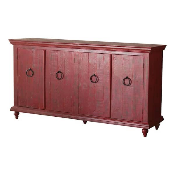 Benjara 17.25 in. Red Rectangle Wood Console Table with 4-Doors and ...