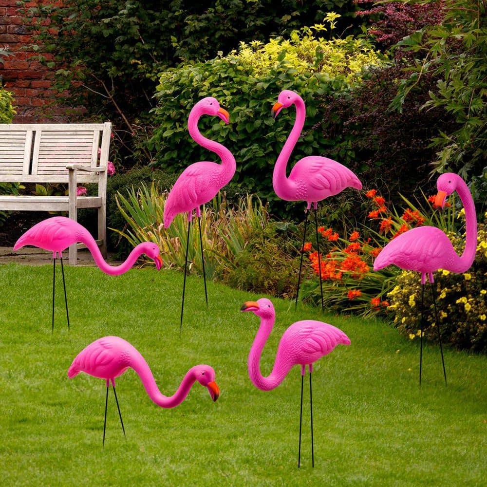 SYNCFUN Set of 6 Small Pink Flamingo Yard Ornament Stakes 13730 - The ...