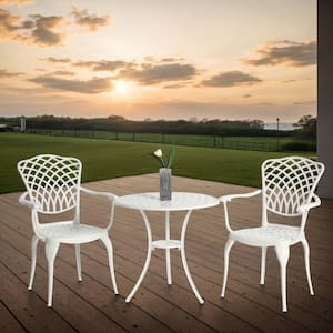 White 3-Piece Rust-Resistant Cast Aluminum Outdoor Bistro Set All ...