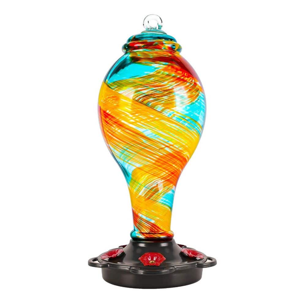 Justincity Multi-Colored Ribbon Hand Blown Glass Hummingbird Feeder 36 ...