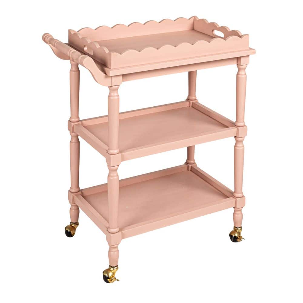 Storied Home Pink 3-Tier Bar Cart on Casters with Removable Scalloped ...