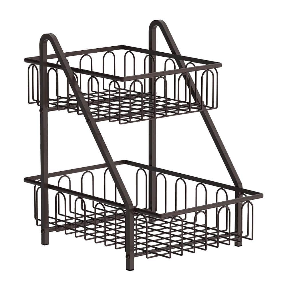 AULEDIO 1-Piece 2-Tier Metal Rectangle Fruit Basket Storage Holder with ...