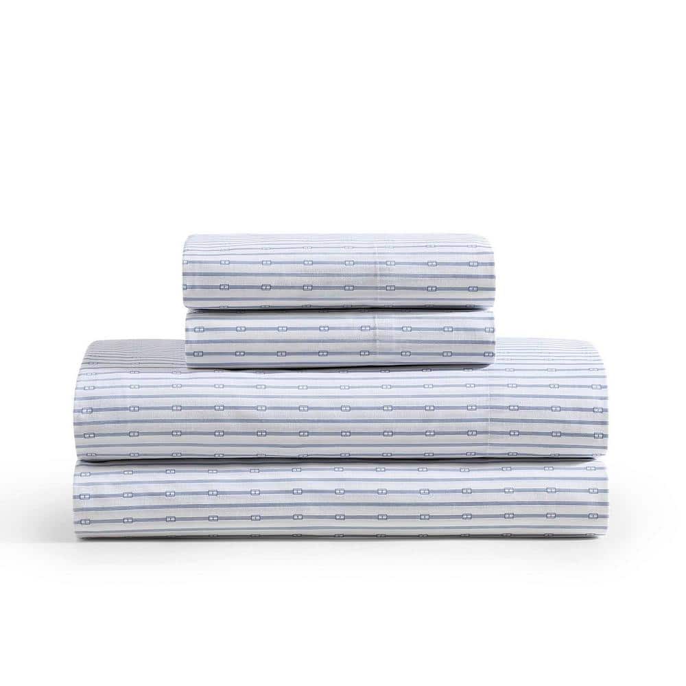 Tommy Hilfiger Monogram Stripe 4-Piece White/Pale Blue Cotton Full ...