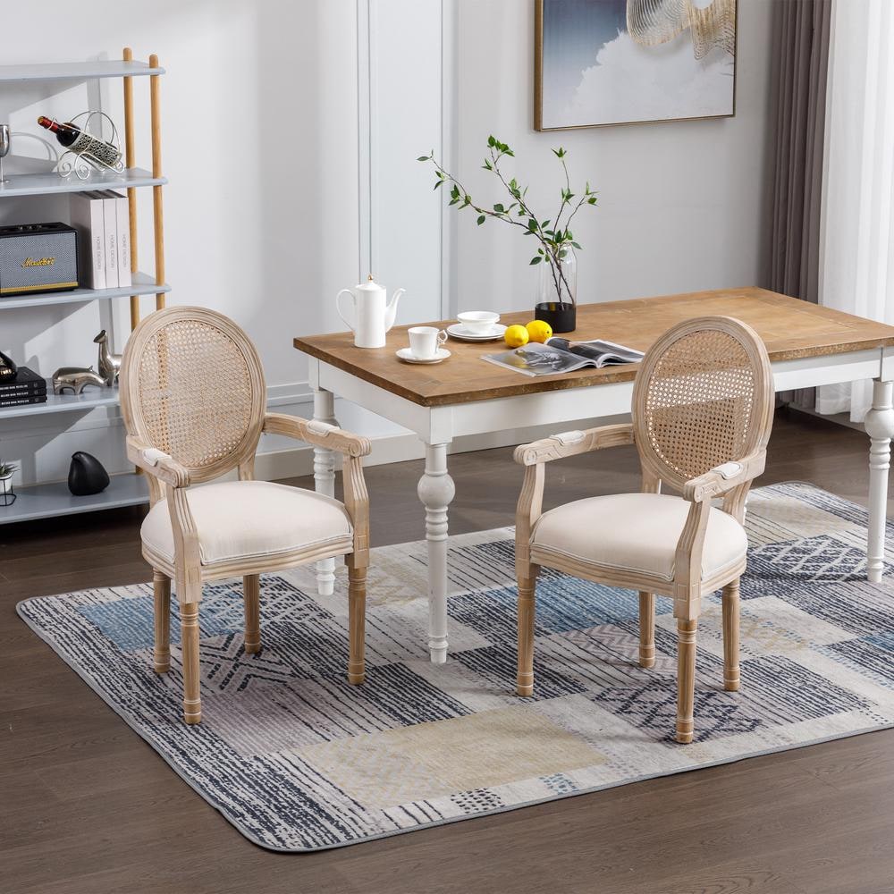 Boyel Living Beige French Vintage Upholstered Fabric Dining Armchair ...