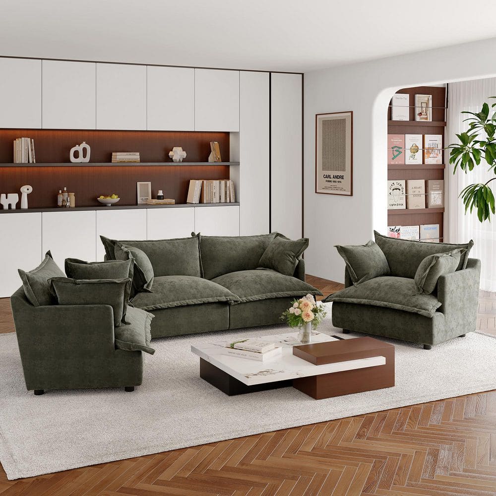 Uixe 81.1 in. Flared Arm 4-Piece Chenille Upholstered Modular Sectional ...