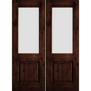 Krosswood Doors 64 in. x 96 in. Rustic Knotty Alder Half-Lite Clear ...
