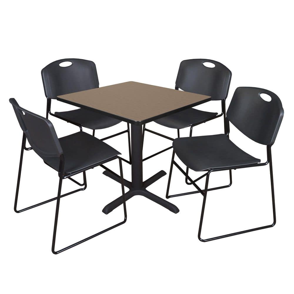 Regency Cain 30 in. Noble Oak Square Breakroom Table Desk and 4 Zeng ...