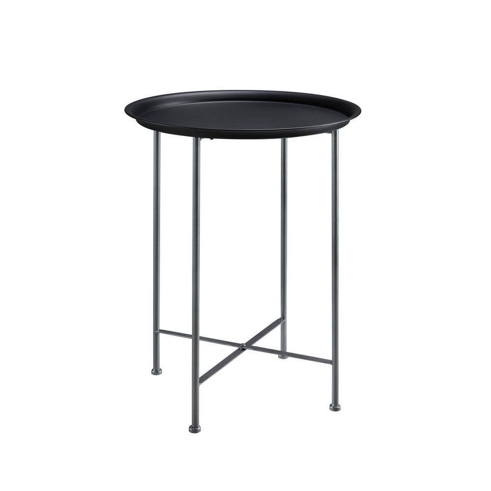 Contemporary 18 in. W x 23.75 in. H Black and Silver Round Metal End ...