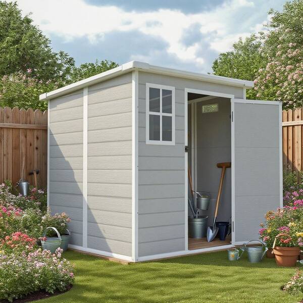 ELPOSUN 6 ft. W x 6 ft. D Gray Durable Outdoor Resin Plastic Storage ...