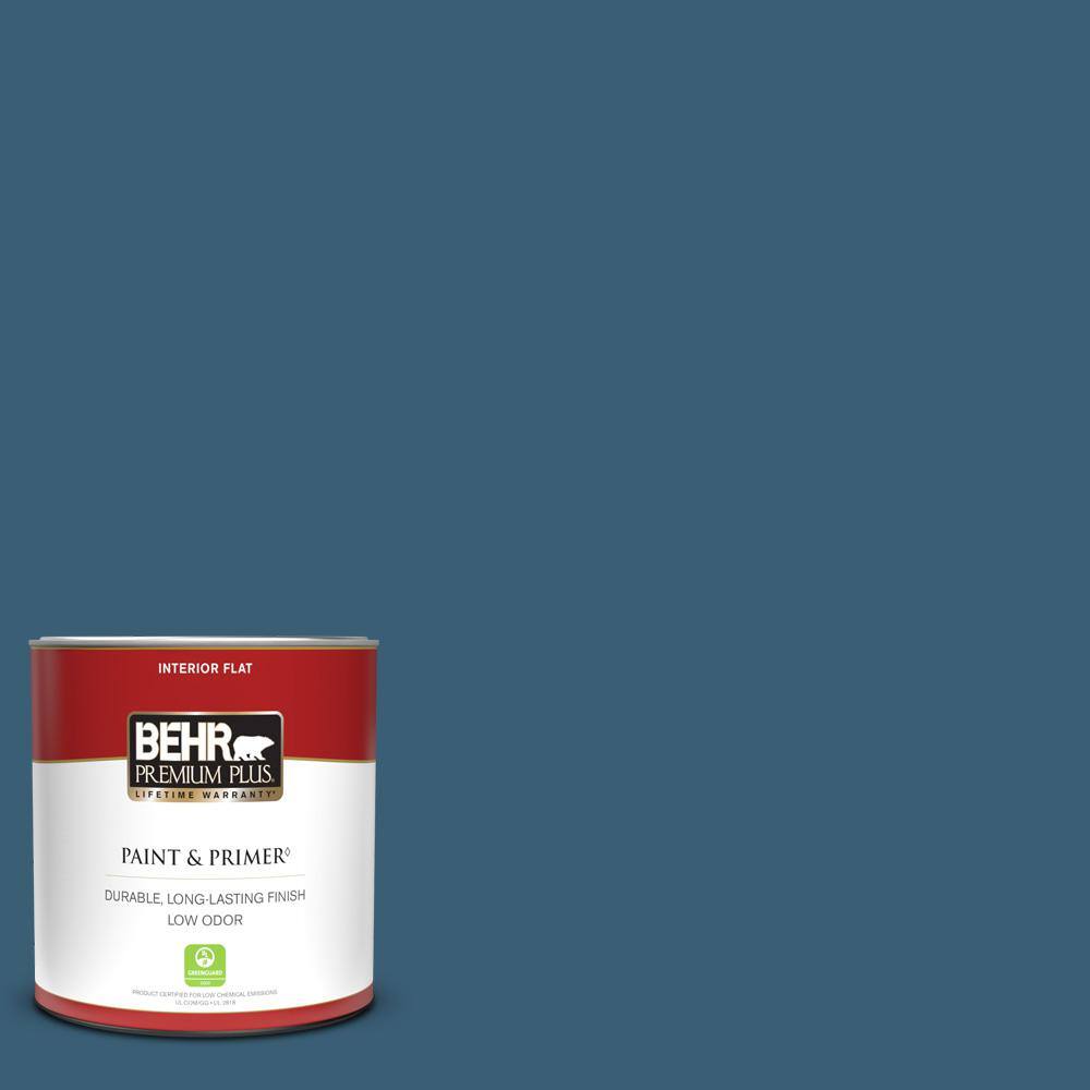 BEHR PREMIUM PLUS 1 qt. #S490-7 Superior Blue Flat Low Odor Interior ...