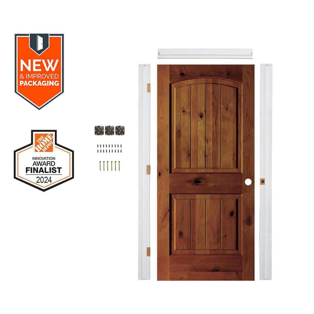 Krosswood Doors 28in.x80in. Alder Left-Hand Red Chestnut Stain V-Groove ...