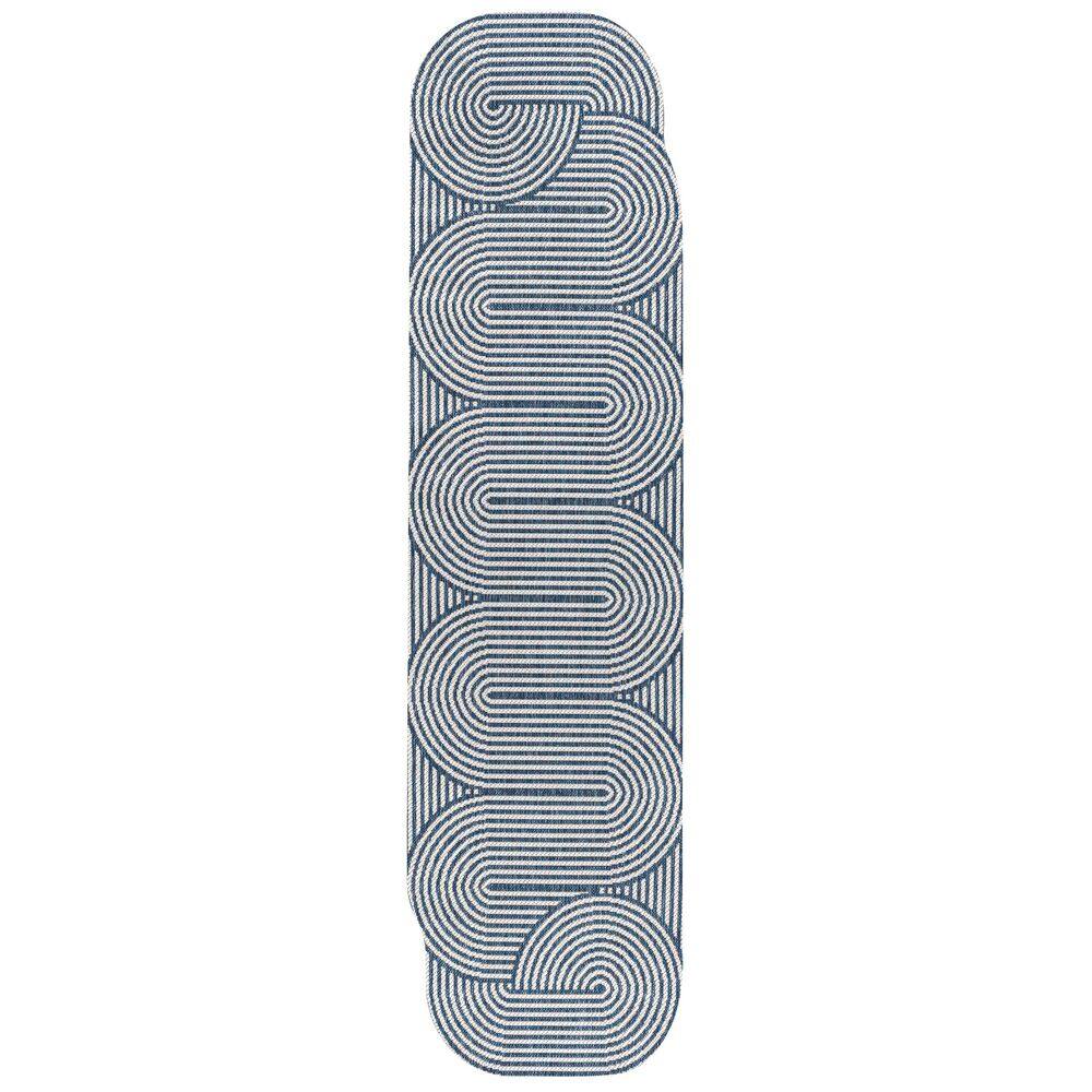 JONATHAN Y Margot Modern Geometric Arch Stripe Cream/Navy 2 ft. x 8 ft ...