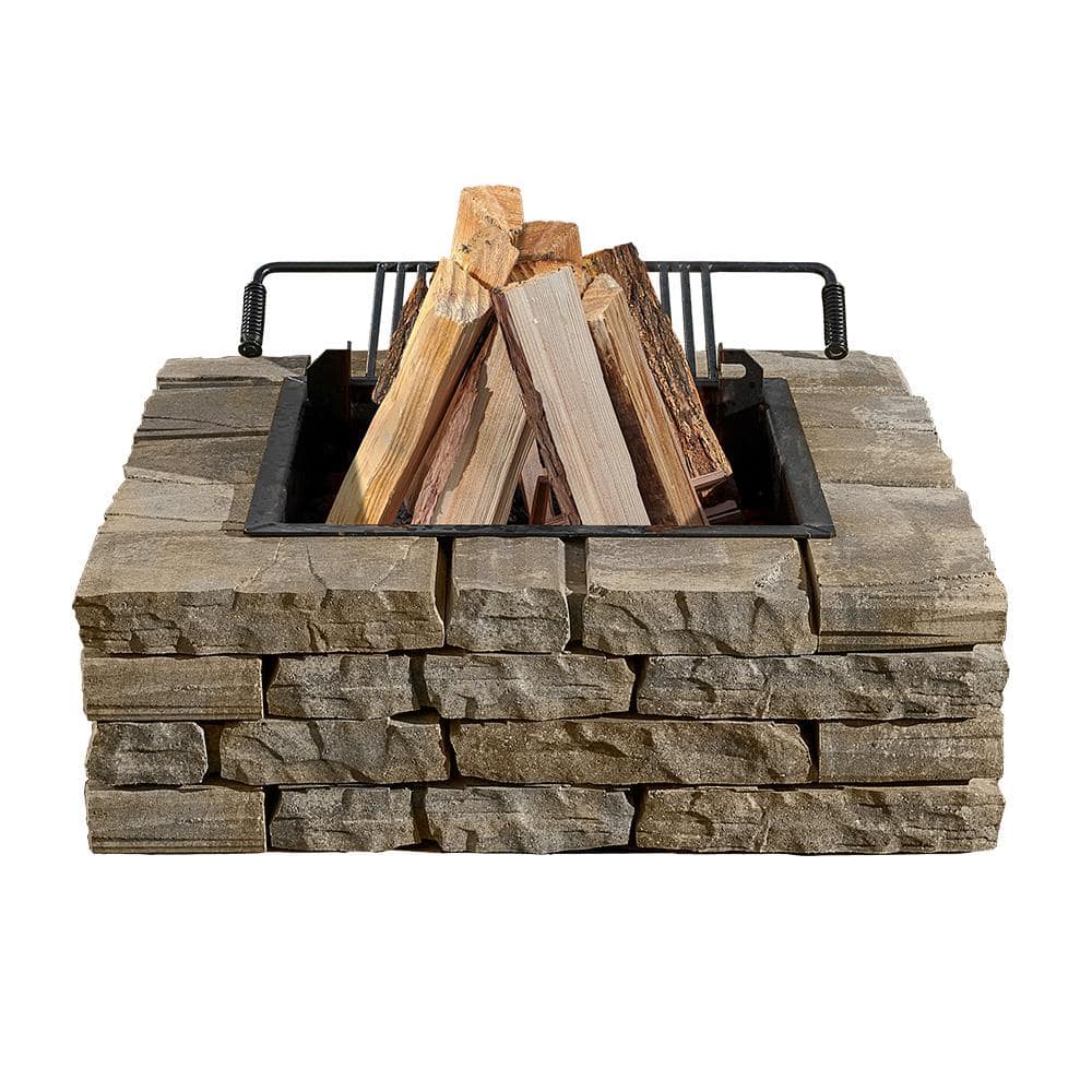 Pavestone Ladera 40 in. x 15 in. Square Concrete Fire Pit Kit in ...