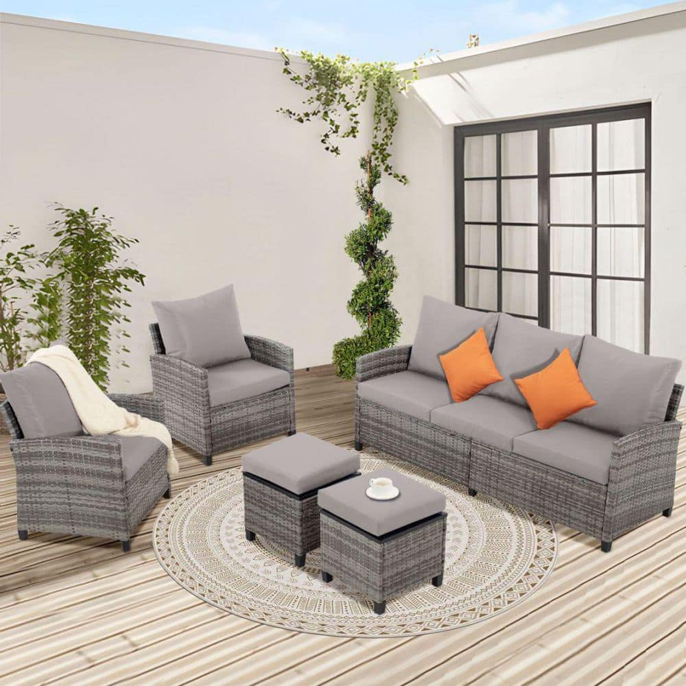 MIRAFIT 5-Pieces Outdoor Rattan Sectional Sofa Patio Wicker Furniture Sets with CushionGuard ...