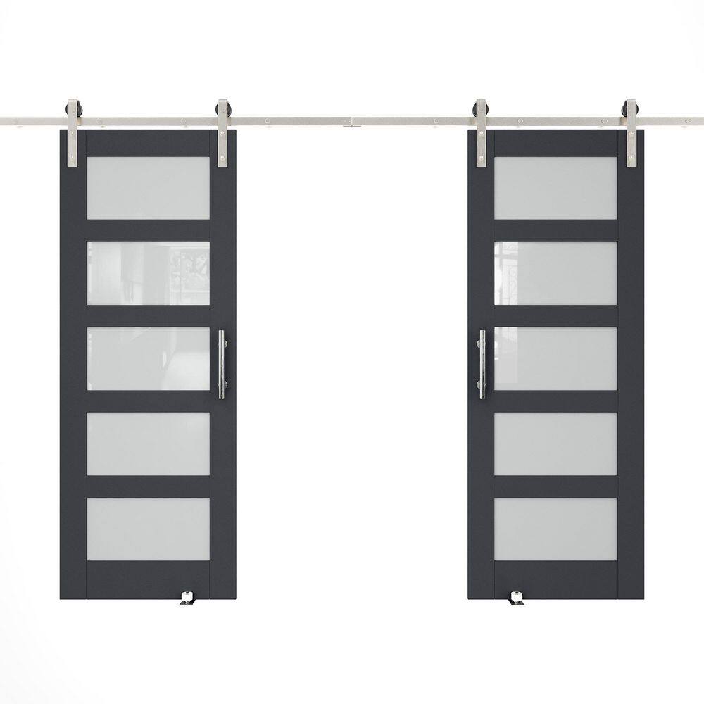 ARK DESIGN 72 in. x 80 in. 5-Lite Tempered Frosted Glass Black Finished ...