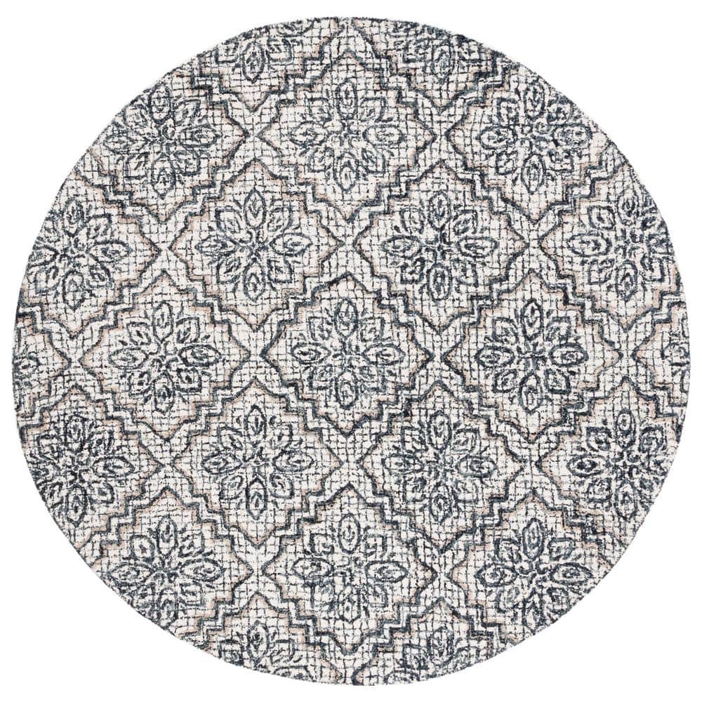 SAFAVIEH Abstract Ivory/Navy 6 ft. x 6 ft.y Diamond Floral Round Area ...