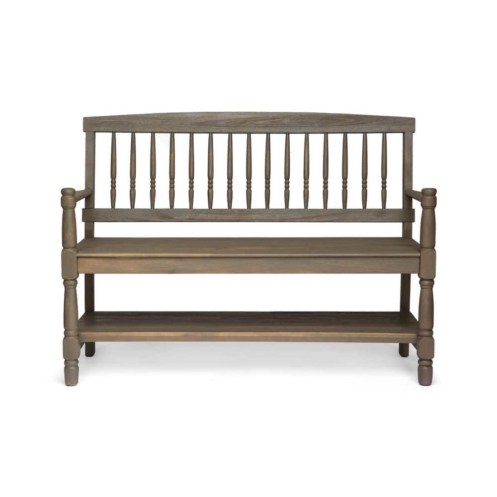 550 lbs Capacity 2-Seater Gray Acacia Wood Outdoor Bench with Storage ...