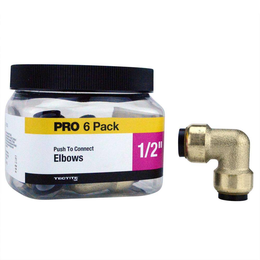 Tectite 1/2 in. Brass Push-To-Connect 90-Degree Elbow Pro Pack (6-Pack ...