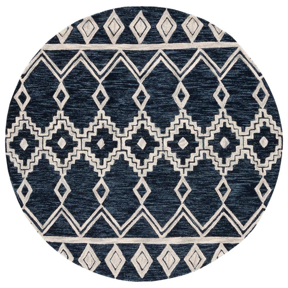 SAFAVIEH Abstract Navy/Ivory 6 ft. x 6 ft. Chevron Tribal Round Area ...