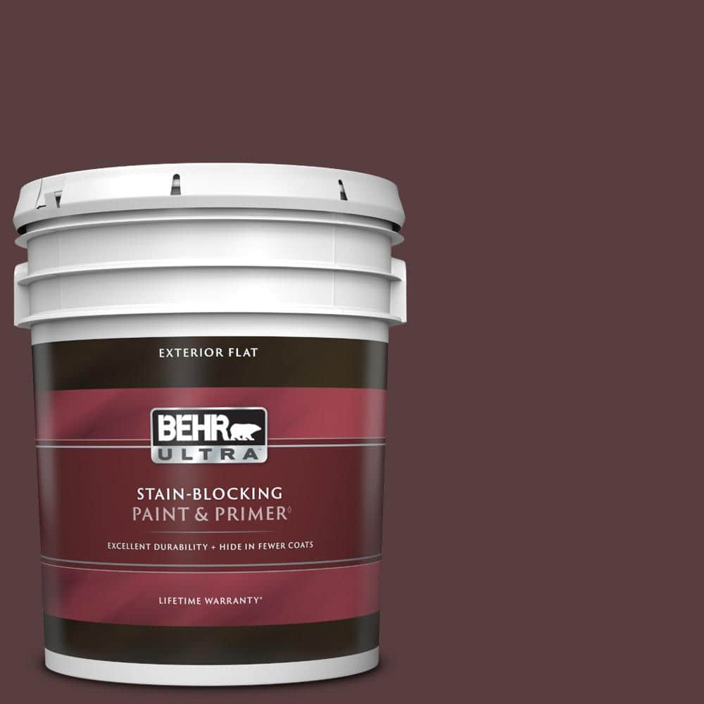 BEHR ULTRA 5 gal. #PPU1-02 Divine Wine Flat Exterior Paint & Primer ...