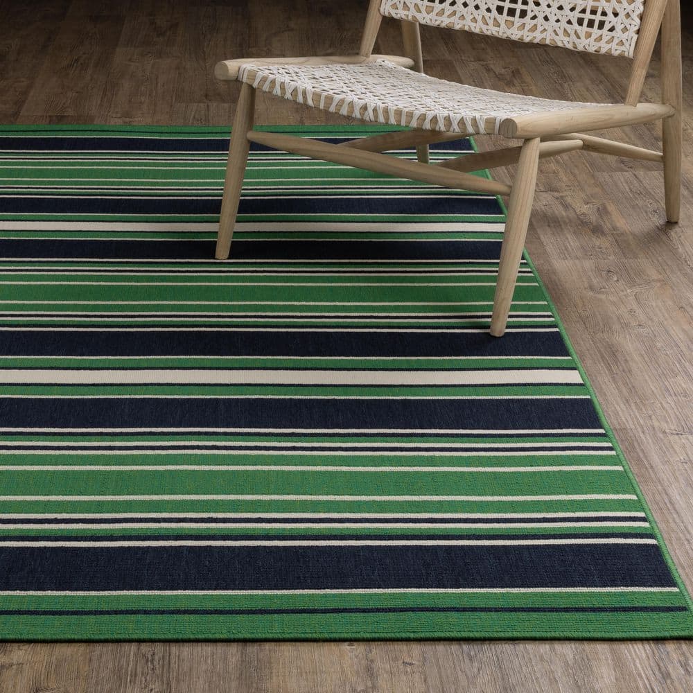 AVERLEY HOME Hibiscus Green/Navy 5 ft. x 7 ft. Geometric Stripe ...