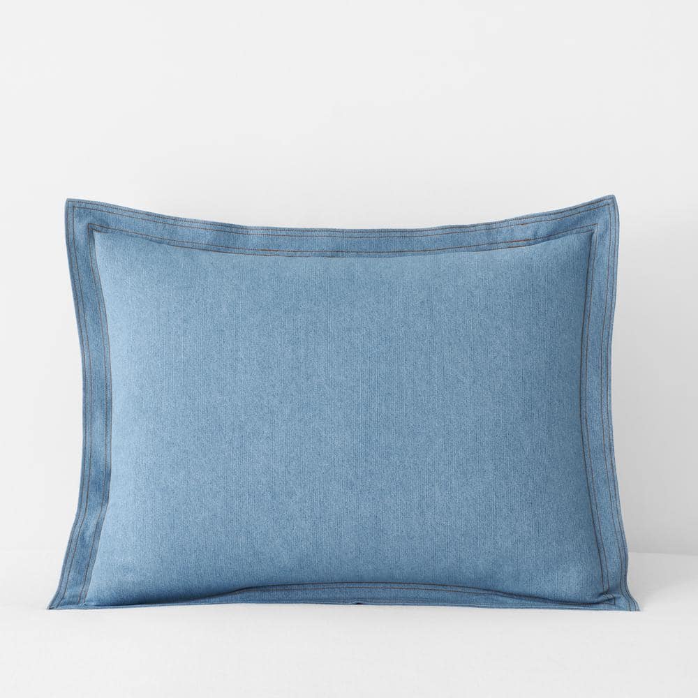 The Company Store Washed Denim Tob Denim Blue Cotton Standard Sham ...