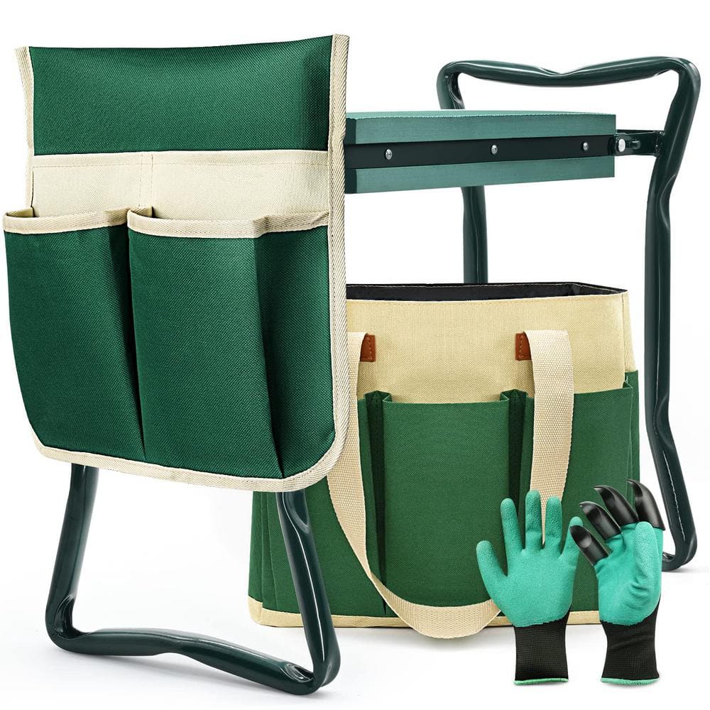 Garden Stool and Kneeler, Foldable Gardening Bench with Tool Bag Pouch ...