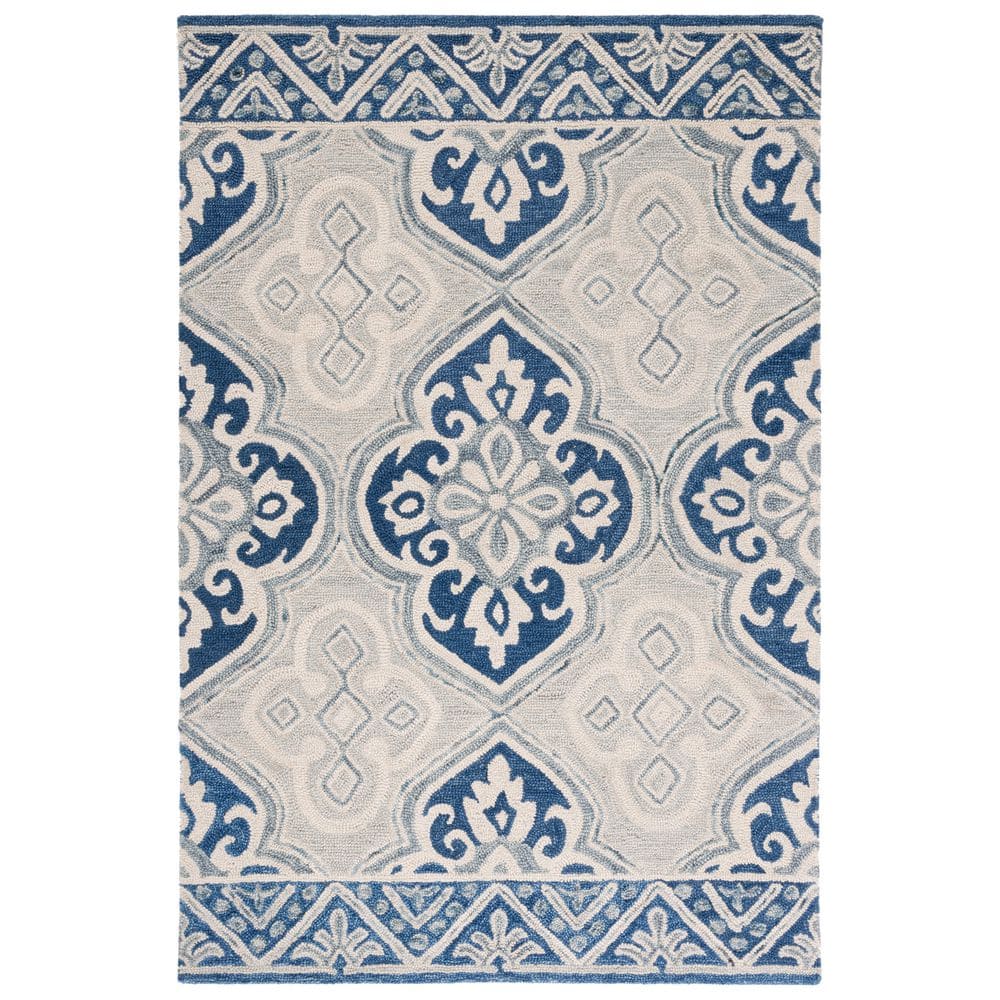 SAFAVIEH Aspen 4 ft. x 6 ft. Blue/Ivory Garden Medallion Area Rug ...