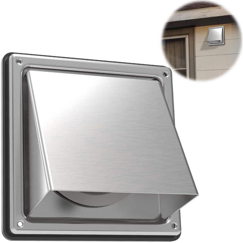 Laybus 4 in. Stainless Steel Dryer Vent Cover Outdoor Wall with Rubber Cushioned Non Return Flap ...