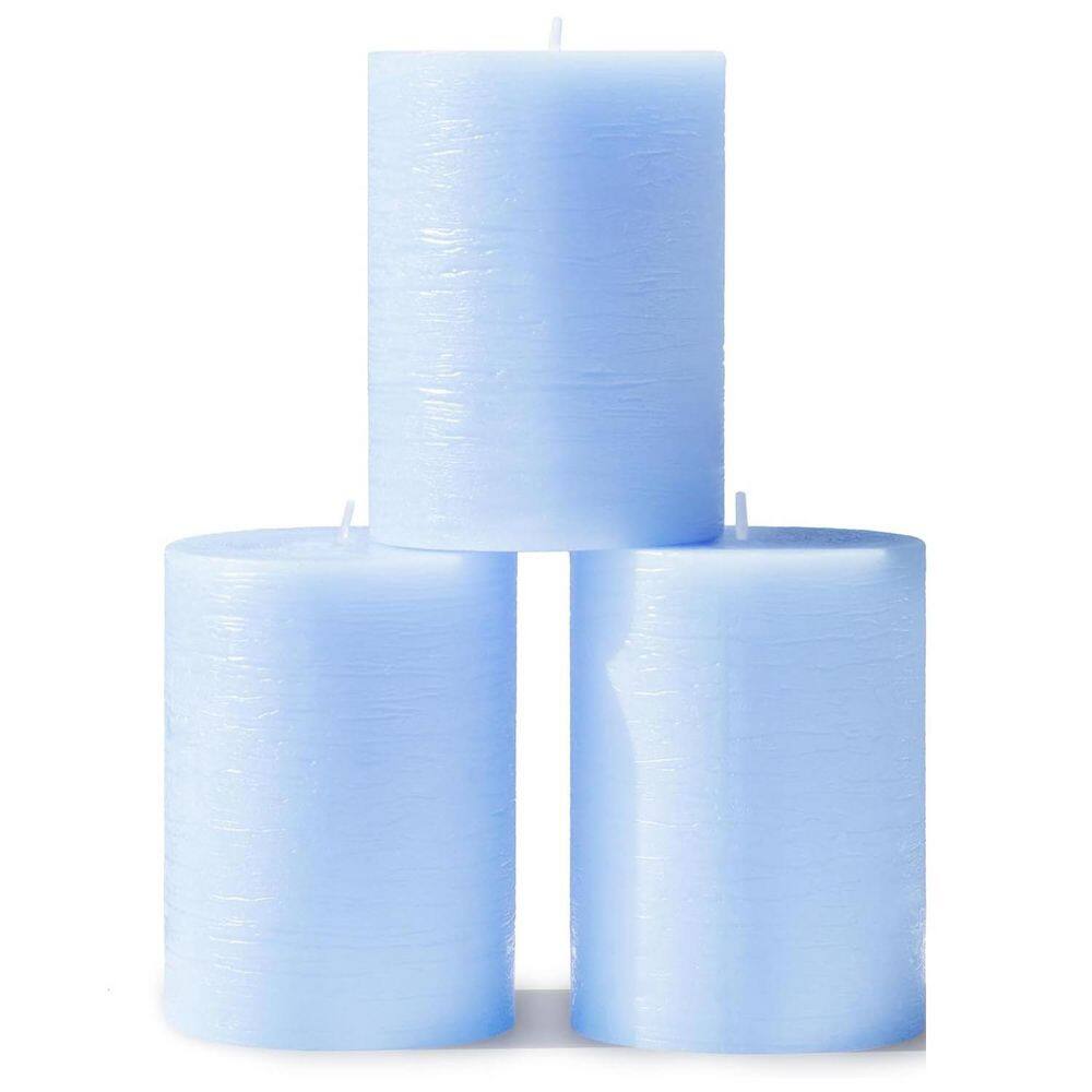 Blue Unscented Paraffin Wax Single Wick Dripless Pillar Candle 3-Pack ...