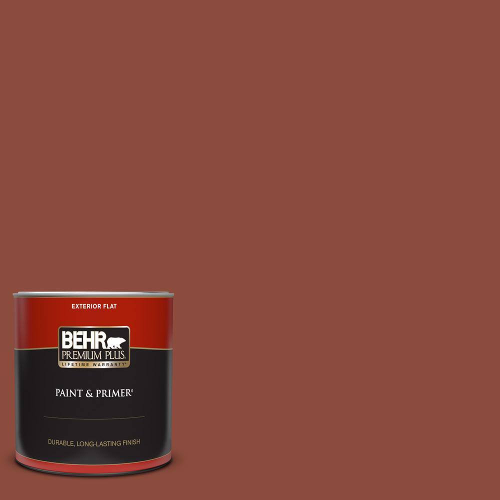 BEHR PREMIUM PLUS 1 qt. #QE-14 Spiced Red Flat Exterior Paint & Primer ...