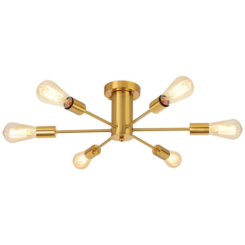 LWYTJO Theis 22 in. 6-Light Gold Semi Flush Mount Sputnik Chandelier ...