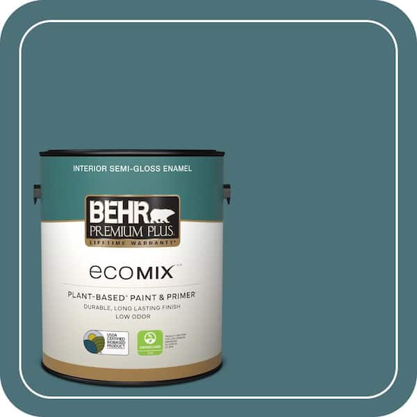 BEHR PREMIUM PLUS 1 gal. #S450-6A River Rapids Semi-Gloss Enamel EcoMix ...