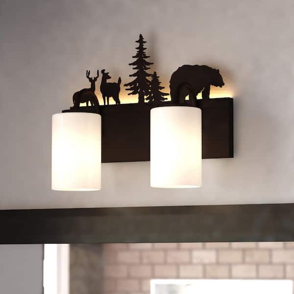 VAXCEL Acadia 14.5 in. Wide 2-Light Bronze Rustic Bathroom Vanity Light ...