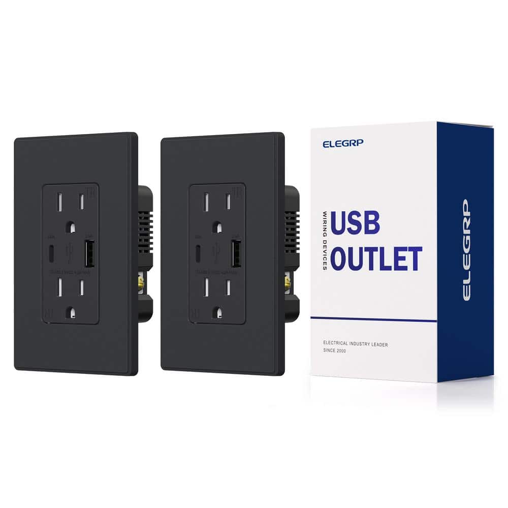 ELEGRP 21W USB Wall Outlet with Type A and Type C USB Ports, 15 Amp ...