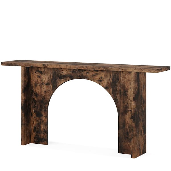 BYBLIGHT Turrella 63 in. Rustic Brown Console Tables, Rectangle Wooden ...