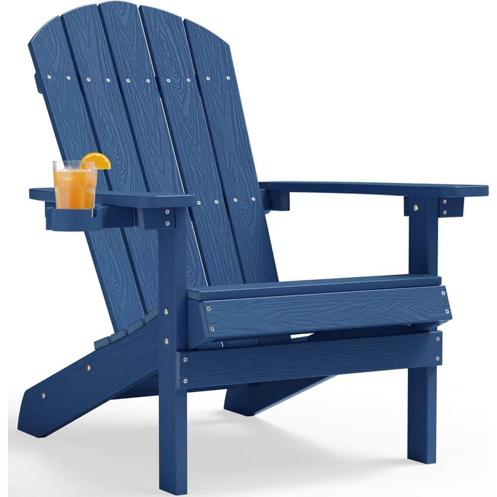 Mximu Classic Navy HIPS Plastic Outdoor Patio Adirondack Chair with Cup ...