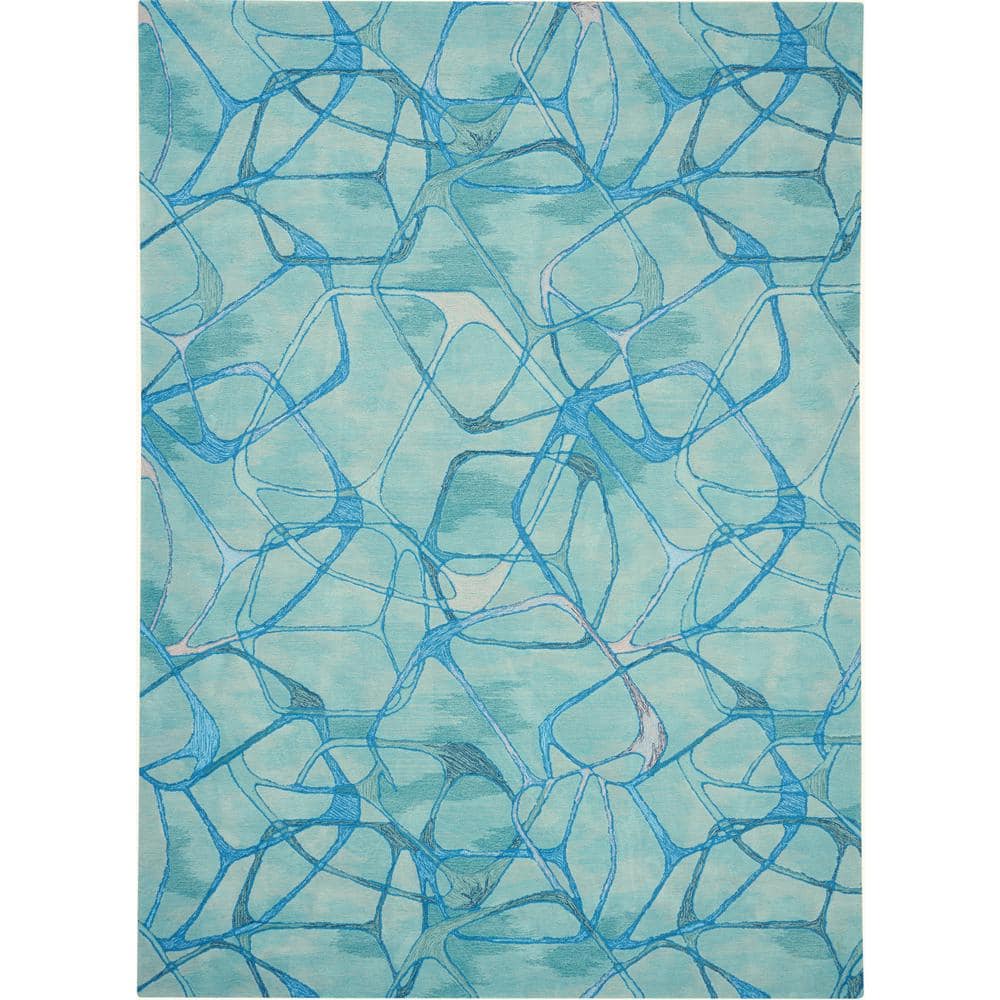 Nourison Symmetry Aqua Blue 9 ft. x 12 ft. Abstract Contemporary Area ...