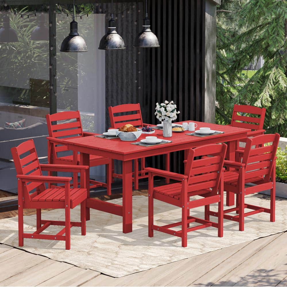 JEAREY PEHD 7-Piece Plastic Rectangle Standard Height Outdoor Dining ...