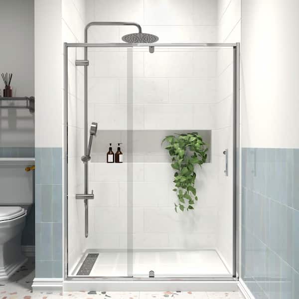 imperiol Modern 42 in. W x 71 in. H Pivot Swing Semi-Frameless Shower ...