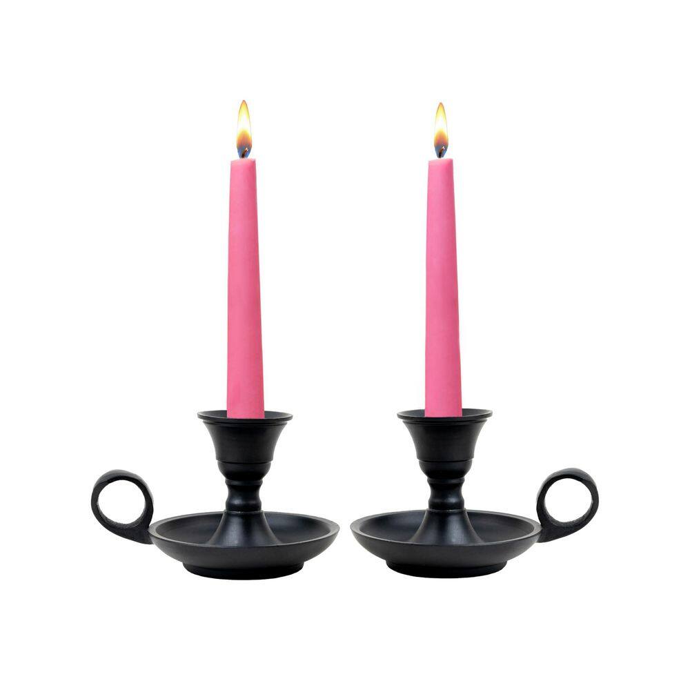Set of 2 Matte Black Metal Candle Holders with Handle for Taper ...
