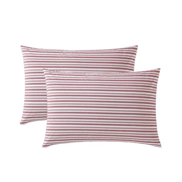 Nautica Coleridge Stripe 1-Piece Red Cotton Standard Pillowcase ...