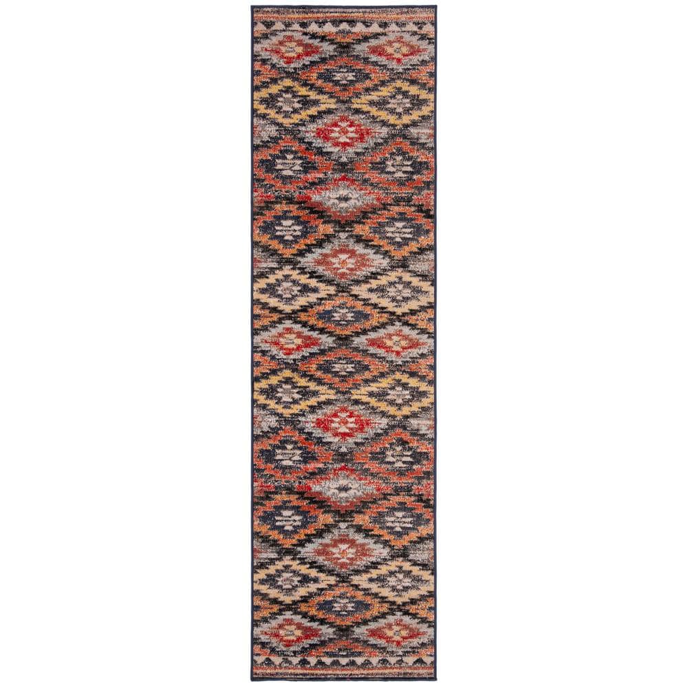 SAFAVIEH Montage Rust/Multi 2 ft. x 8 ft. Geometric Indoor/Outdoor ...