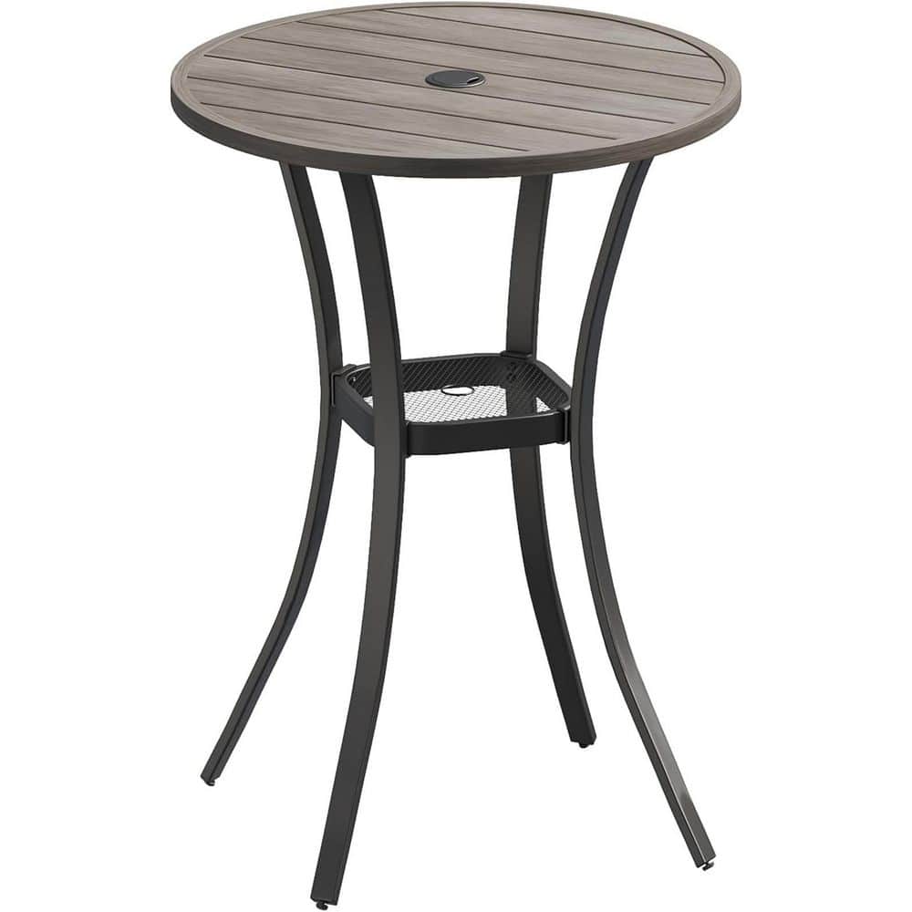 vicllax 35.4 in. Gray Wood-Like Round Metal Patio Dining Table, All ...