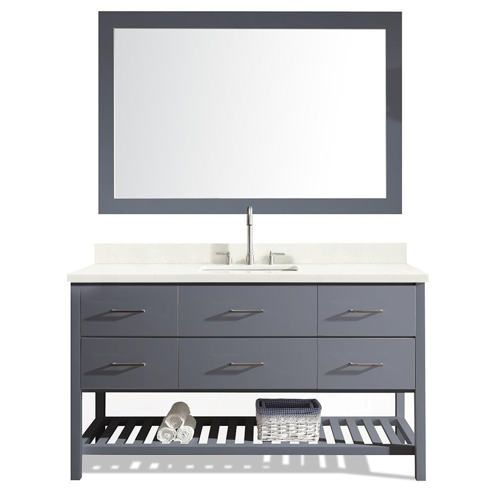 Ariel Shakespeare 61 in. Bath Vanity in Grey with Quartz Vanity Top in ...