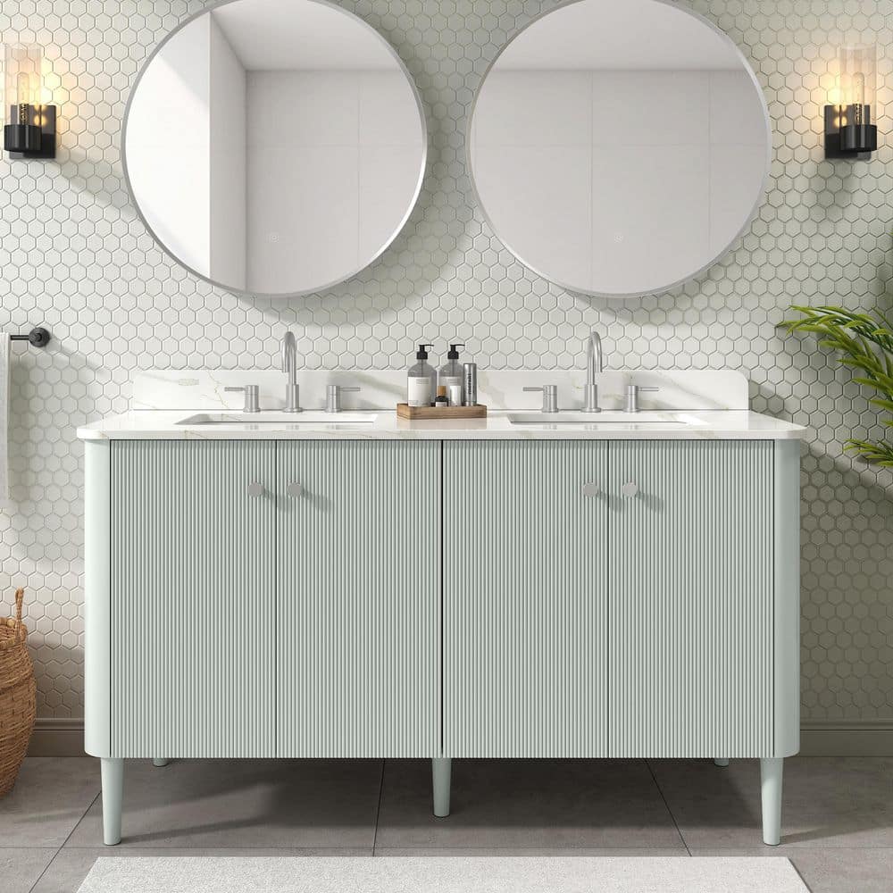 Avanity Haley 61 in. Double Sink Soft Sage Bath Vanity with Calacatta Quartz Top HALEY-VS61-SS ...