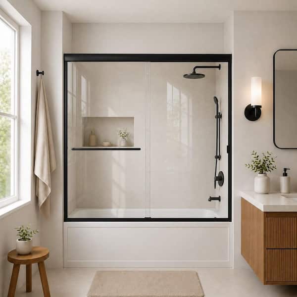 STERLING Deluxe 55-60 in W x 56 in. H Sliding Framed Bath Door with 1/8 ...